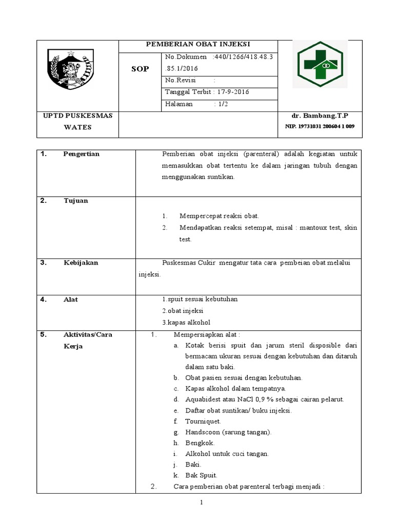 Protap Medis Pemberikan Obat Injeksi | PDF