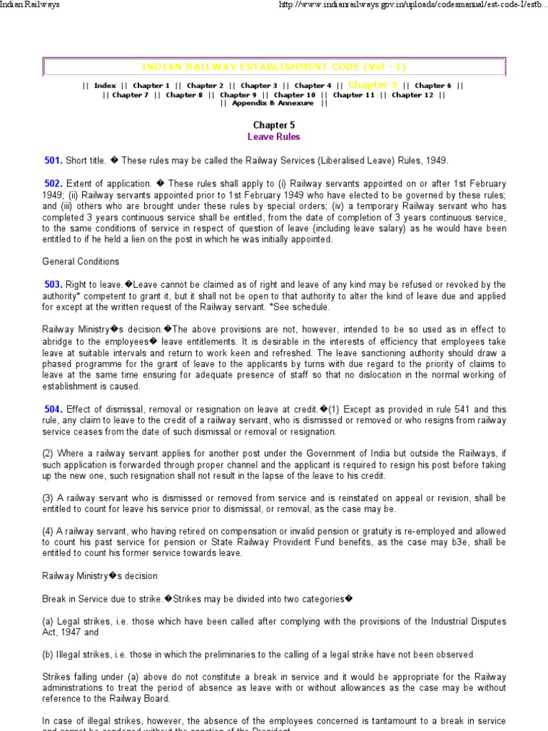 Leave Rules Indian Railways | PDF | Physician | Hospital