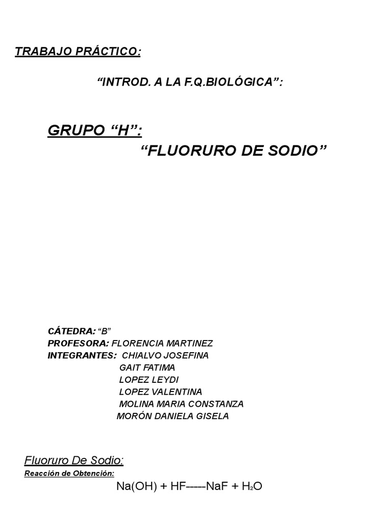 Fórmula y Usos del Fluoruro de Sodio | PDF | Fluoruro | Flúor