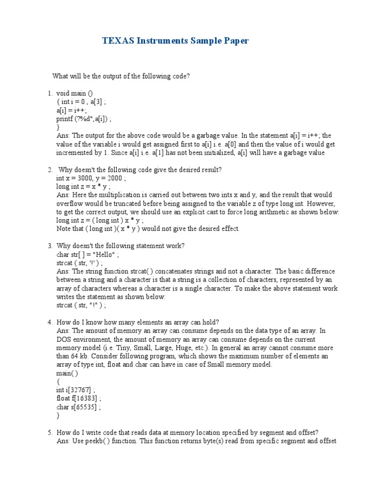 (WWW - Entrance-Exam - Net) - TEXAS Instruments Placement Sample Paper 1 | PDF | Pointer ...