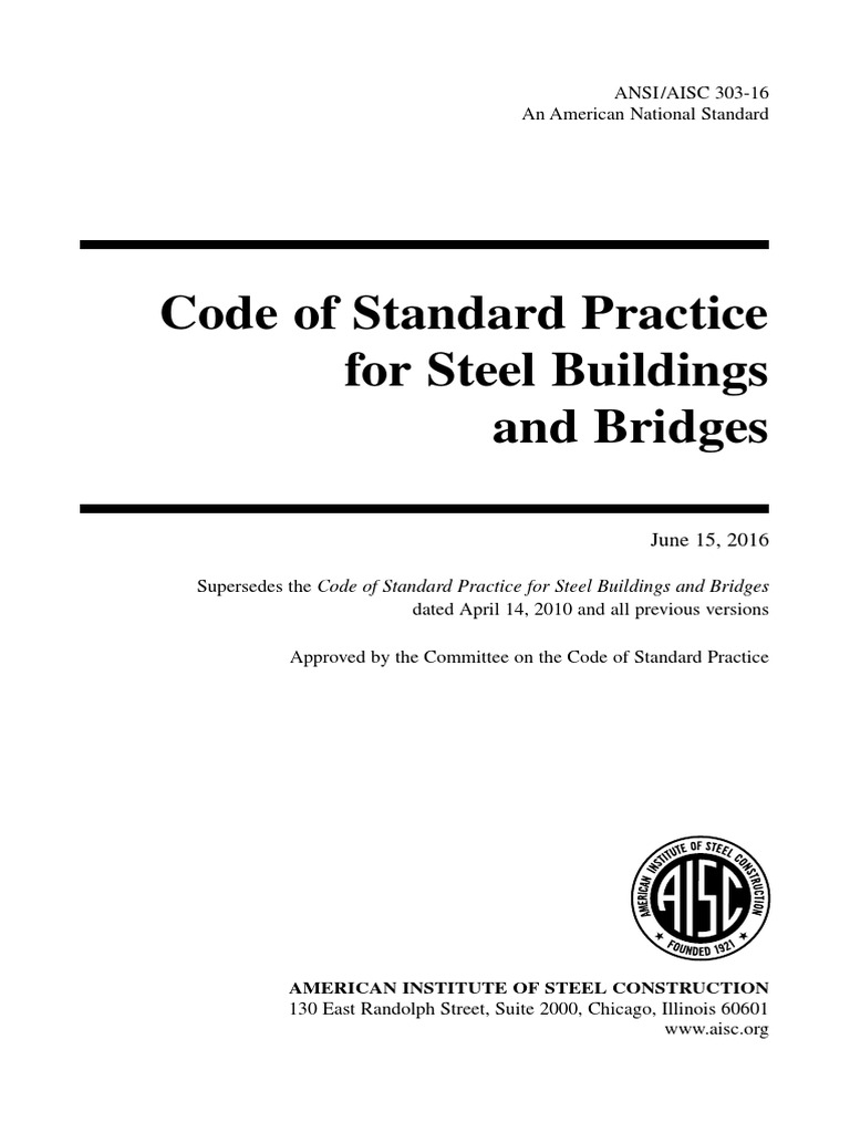 ANSI-AISC 303 (2016) - Code of Standard Practice For Steel Buildings ...