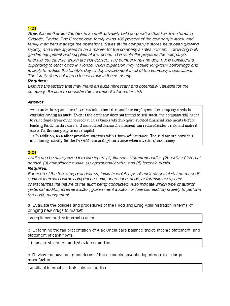 S1 - Homework - Chapter 1&2 | PDF | Audit | Internal Control