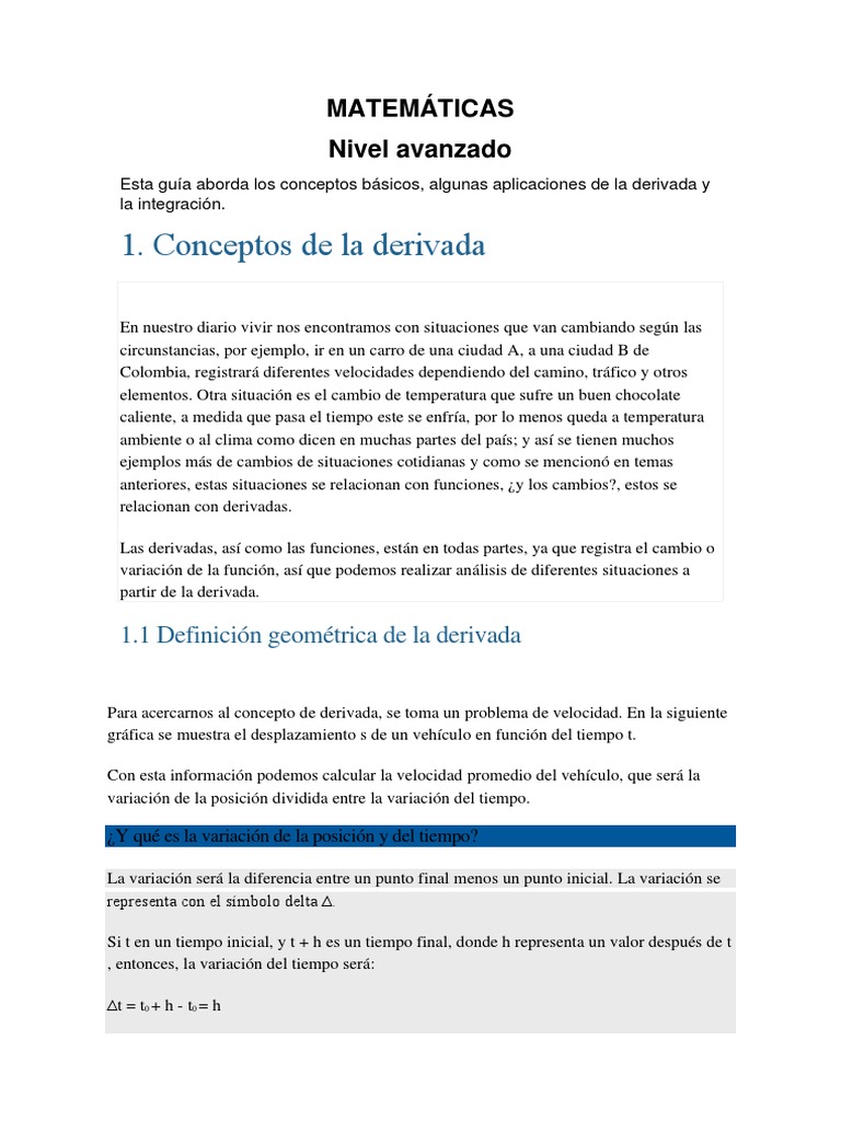 Matemáticas Nivel Avanzado | PDF | Derivado | Velocidad