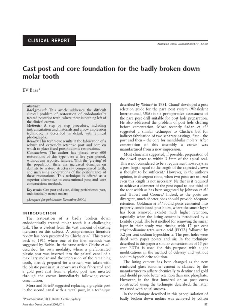 Cast Post N Core For A GD Molar | PDF | Mouth | Dentistry Branches