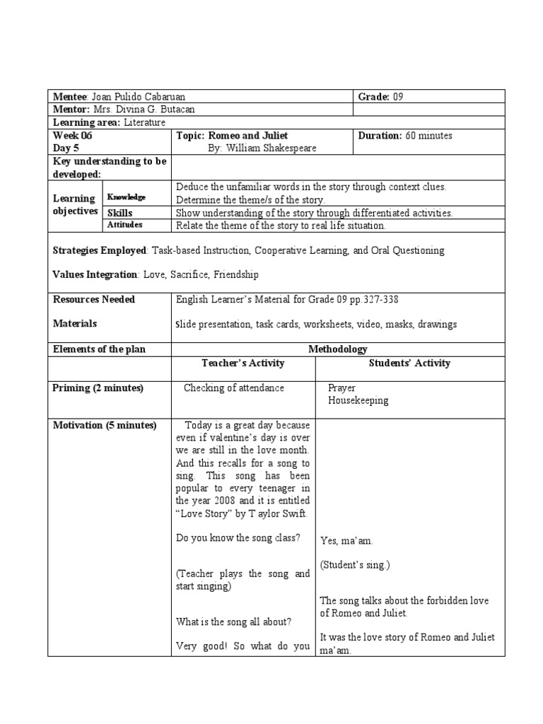 Teaching Romeo and Juliet: Theme, Analysis, Role Play | PDF ...