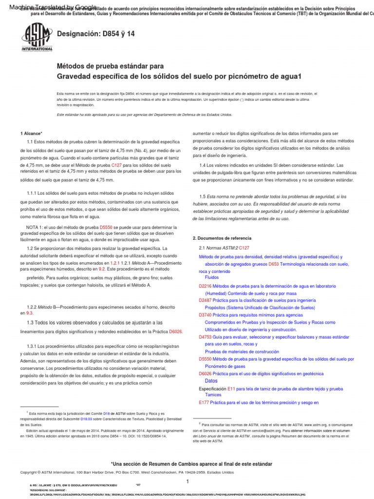 Standard Test Methods For Specific Gravity of Soil Solids by Water ...