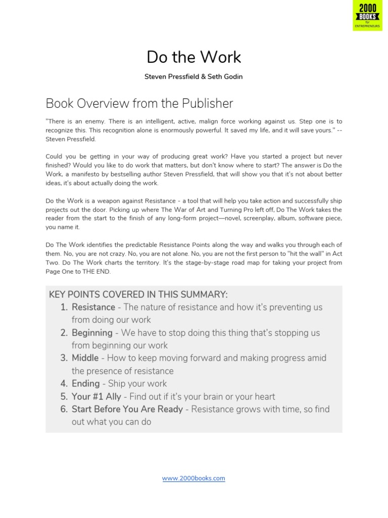Do The Work: Book Overview From The Publisher | PDF