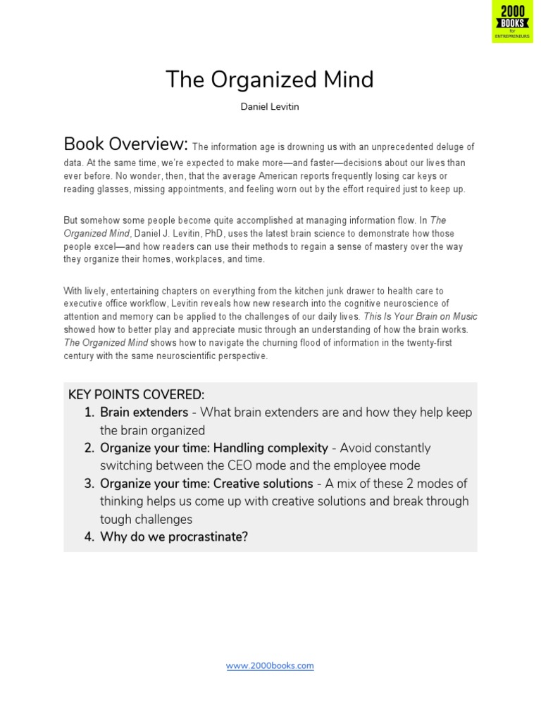 The Organized Mind: Book Overview | PDF | Mind | Brain