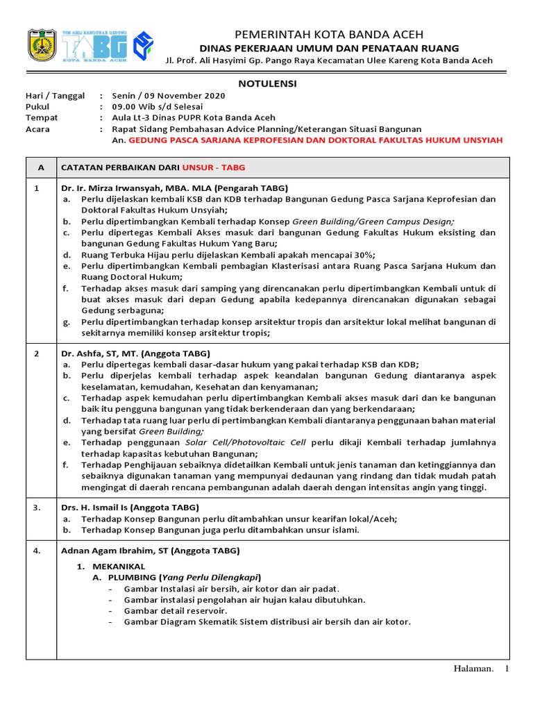 Notulensi Rapat Gedung Pasca Sarjana Fakultas Hukum (Sidang) | PDF