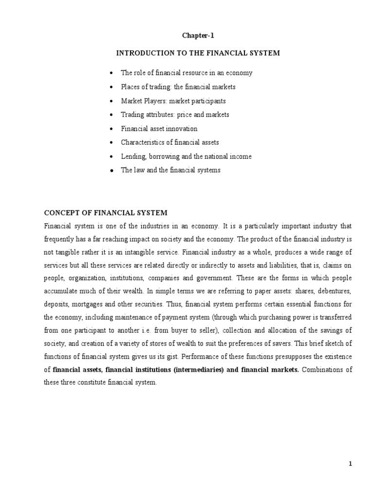 Chapter-1 Introduction To The Financial System | PDF | Financial ...