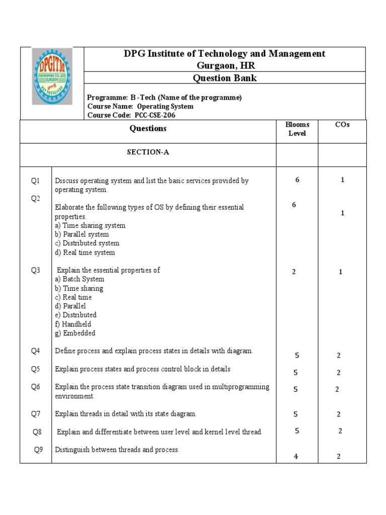 OS Question Bank | PDF