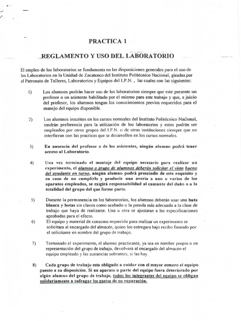 Reglamento de Laboratorio | PDF | Laboratorios | Aislador (Electricidad)