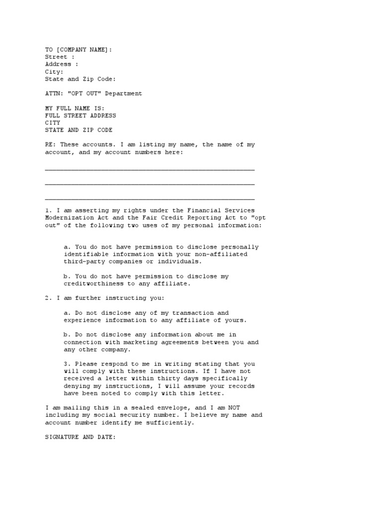 Opt Out Letter | PDF