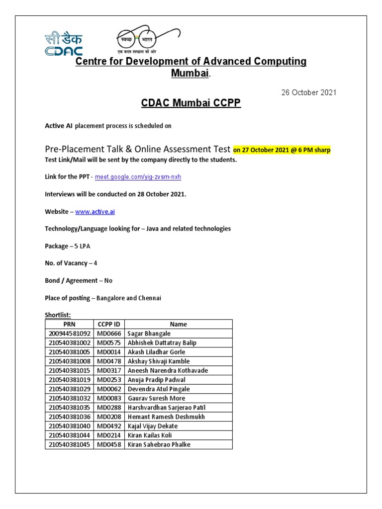 Centre For Development of Advanced Computing Mumbai Cdac Mumbai CCPP | PDF