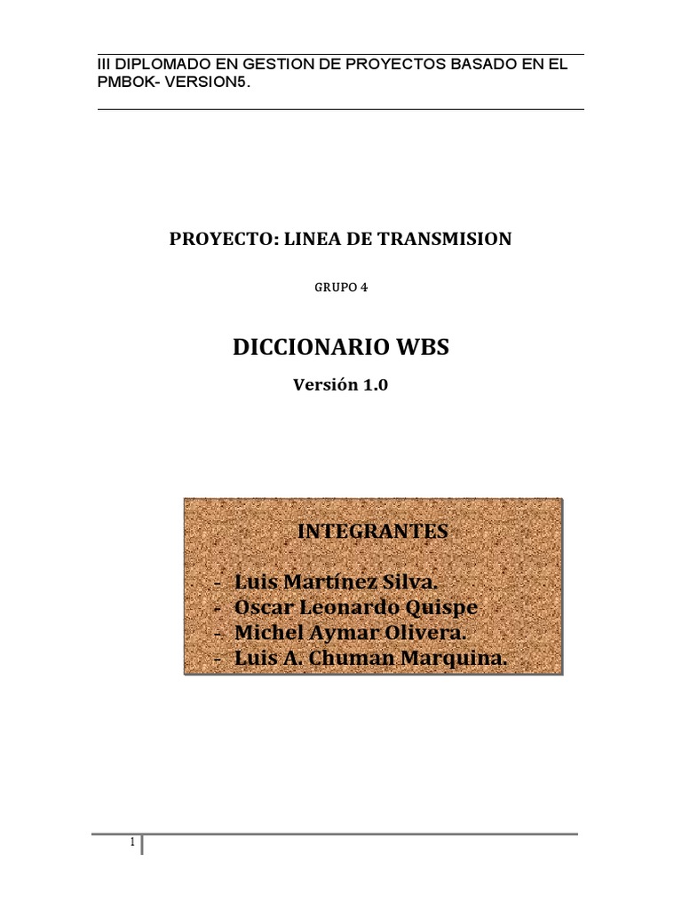 Diccionariowbs - Proyecto Linea de Transmision | PDF | Presupuesto ... Diccionariowbs - Proyecto Linea de Transmision | PDF | Presupuesto ...