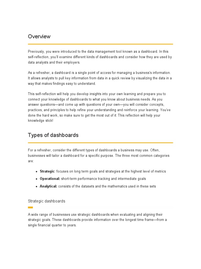 Types of Dashboard | PDF | Performance Indicator | Data Analysis