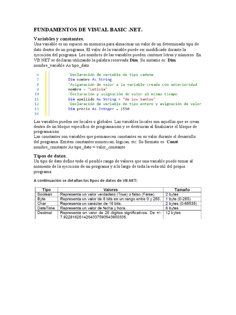 Fundamentos de Visual Basic | PDF | Índice de masa corporal | Variable ...