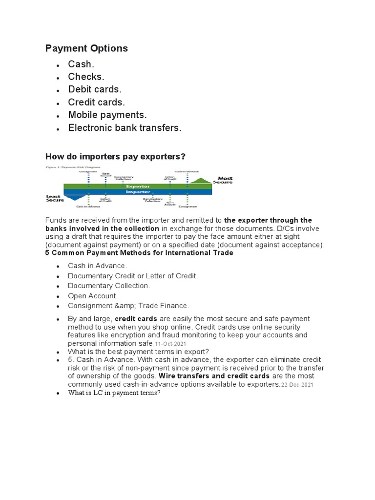 Methods of Payment in Export Import | PDF | Letter Of Credit | Debit Card