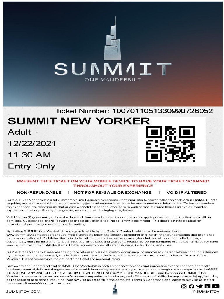 Summit New Yorker Tickets 12/22/21 | PDF
