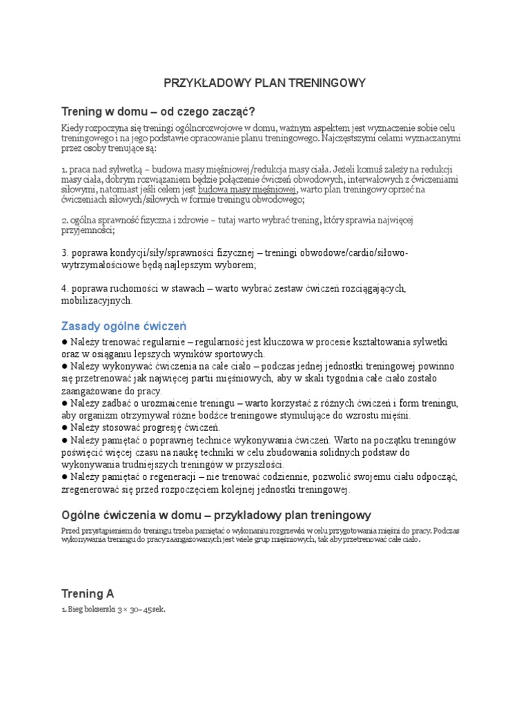 Przykładowy Plan Treningowy | PDF