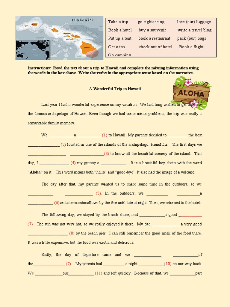 A Wonderful Trip To Hawaii Reading Comprehension Exercises Worksheet ...