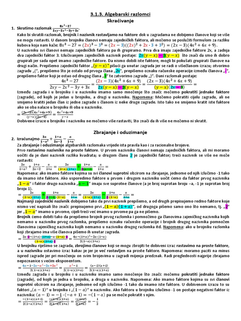 3.1.3.algebarski Razlomci | PDF