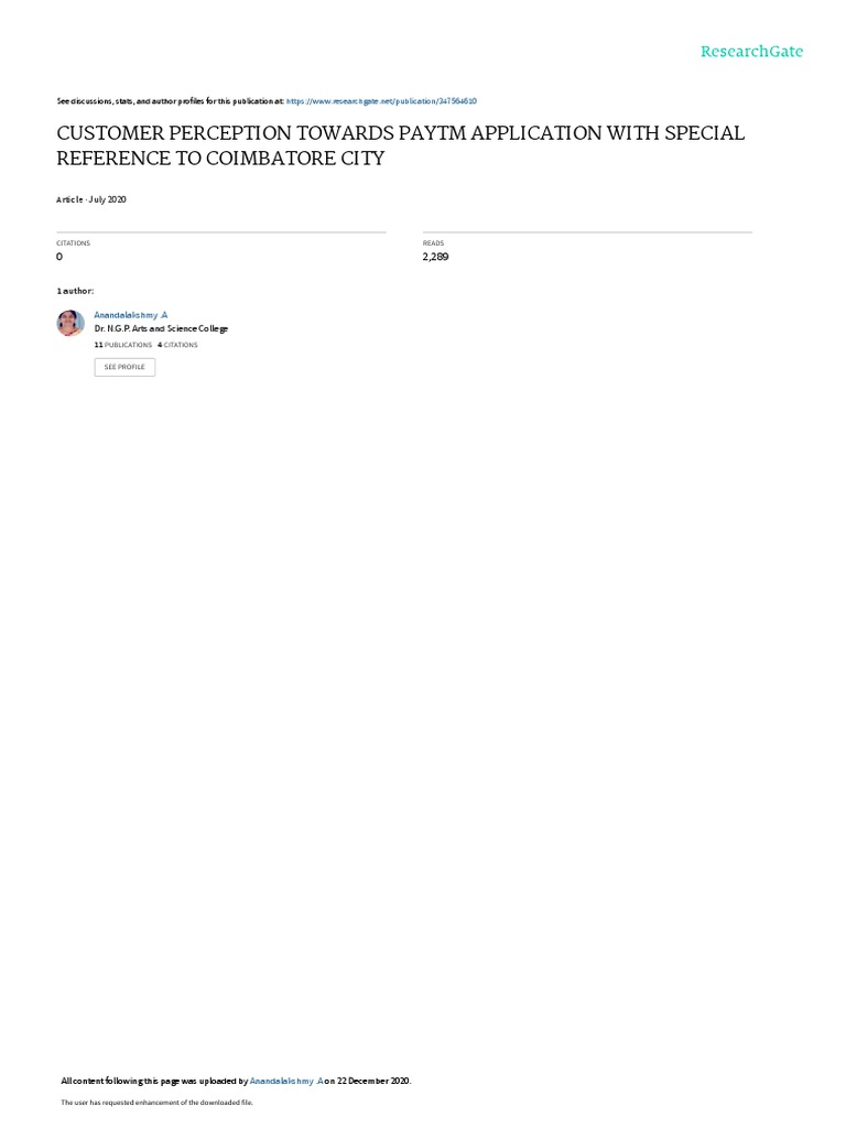 Customer Perception Towards Paytm Application With Special Reference To ...