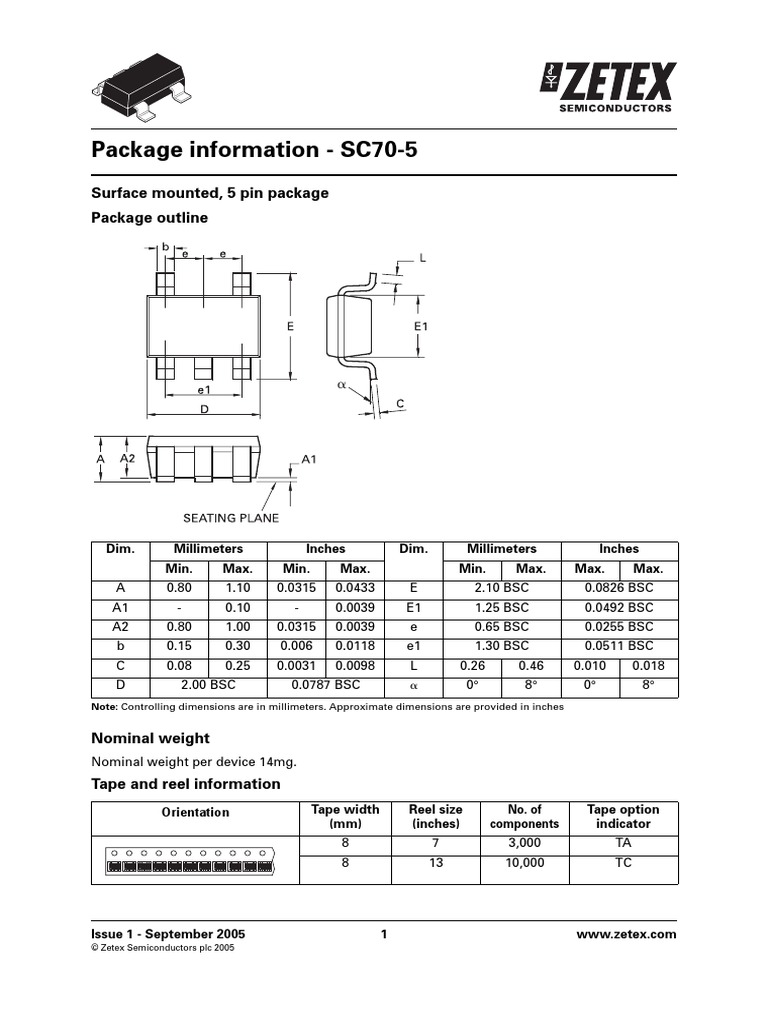 Package Information - SC70-5: Surface Mounted, 5 Pin Package Package ...