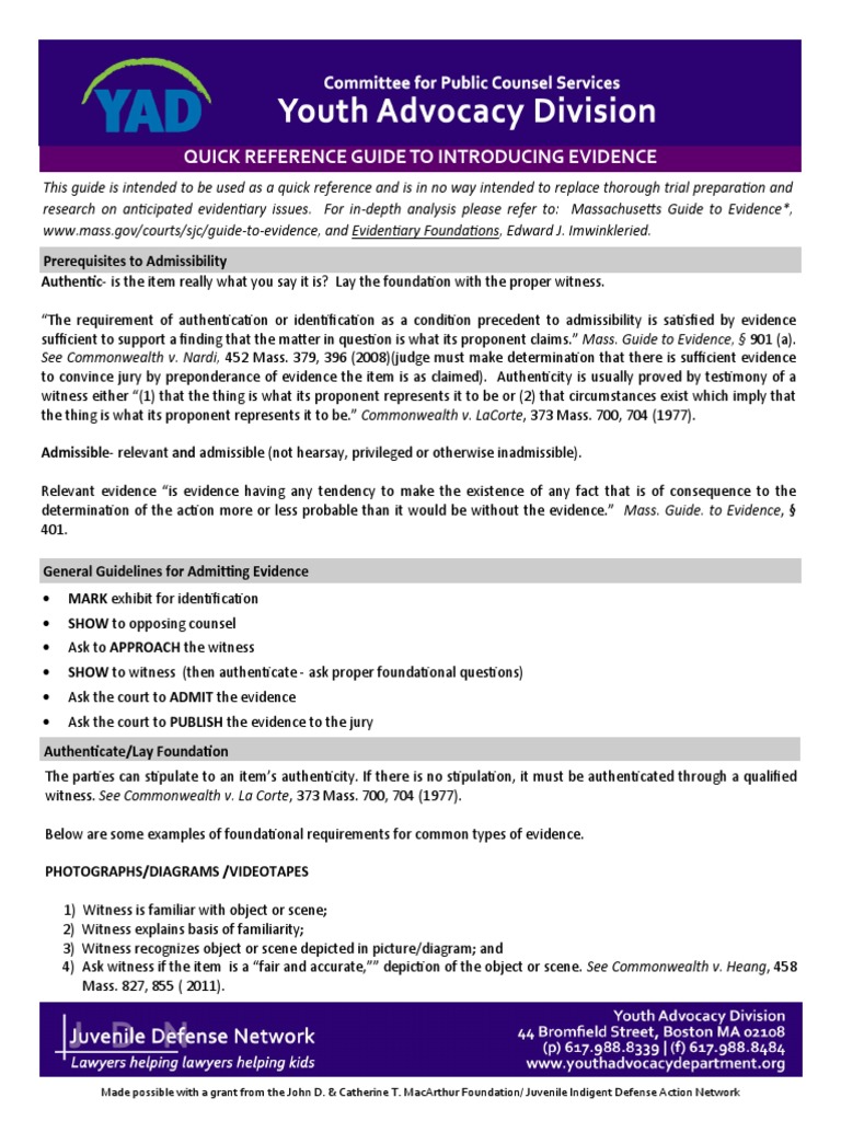 Quick Reference Guide To Evidence | Download Free PDF | Evidence (Law ...