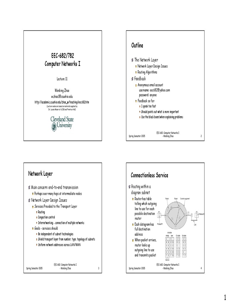 EEC-682/782 Computer Networks I Outline: The Network Layer Feedback | PDF | Routing | Router ...