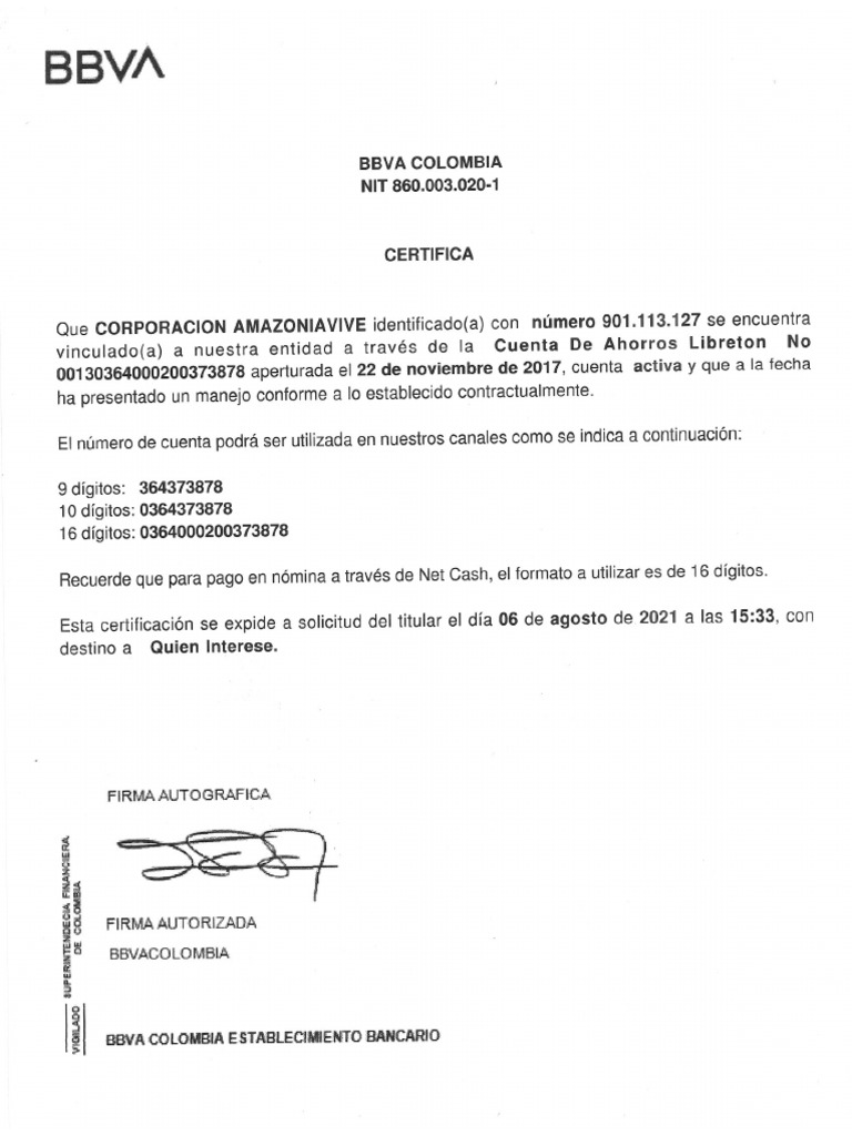 Certificado Bancario Cav Bbva | PDF