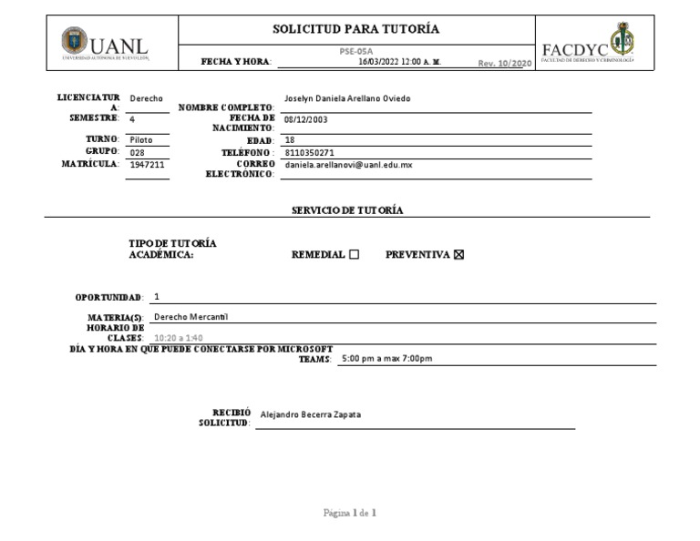 Solicitud Tutorias | PDF