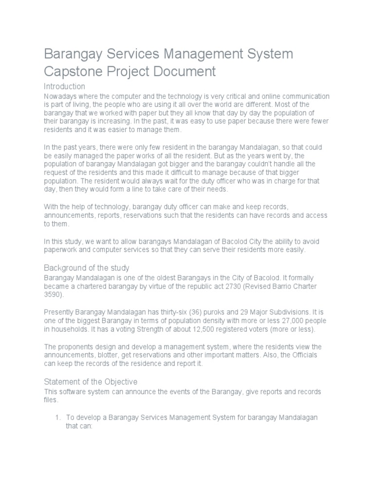 Barangay Services Management System Capstone Project Document ...