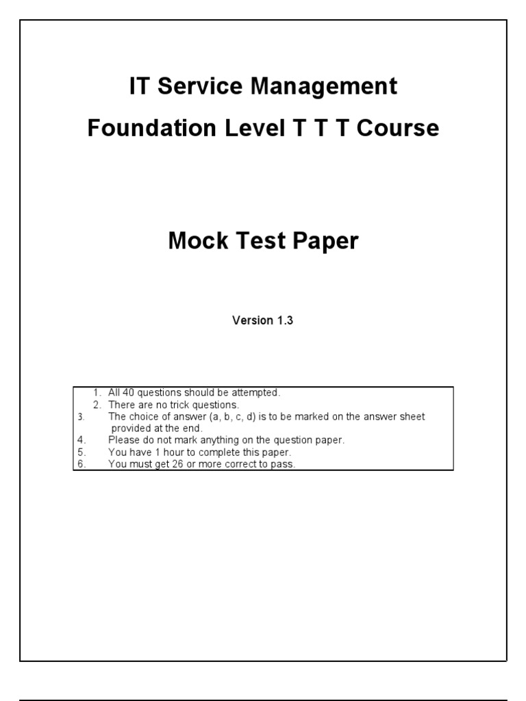 ITIL Foundation Mock Test Paper | PDF | Itil | Service Level Agreement