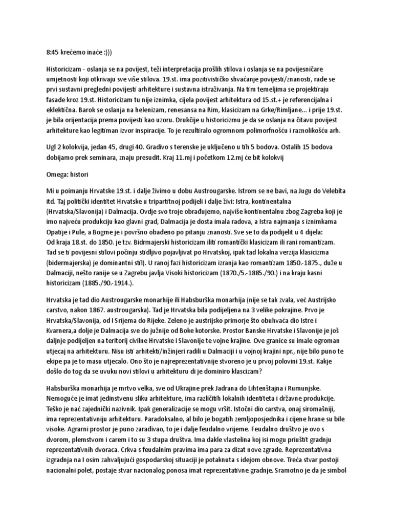 Historicizam U Hrvatskoj Arhitekturi 19.st. Skripta | PDF