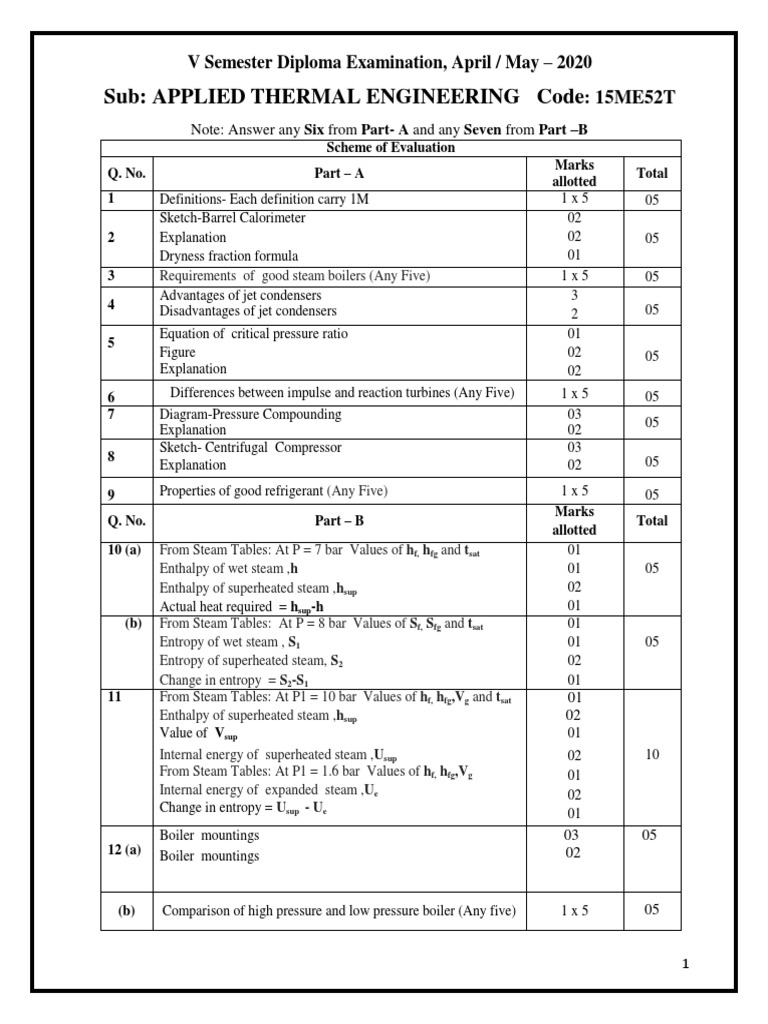 Applied Thermal Engineering Exam Paper | PDF | Atmosphere Of Earth | Heat