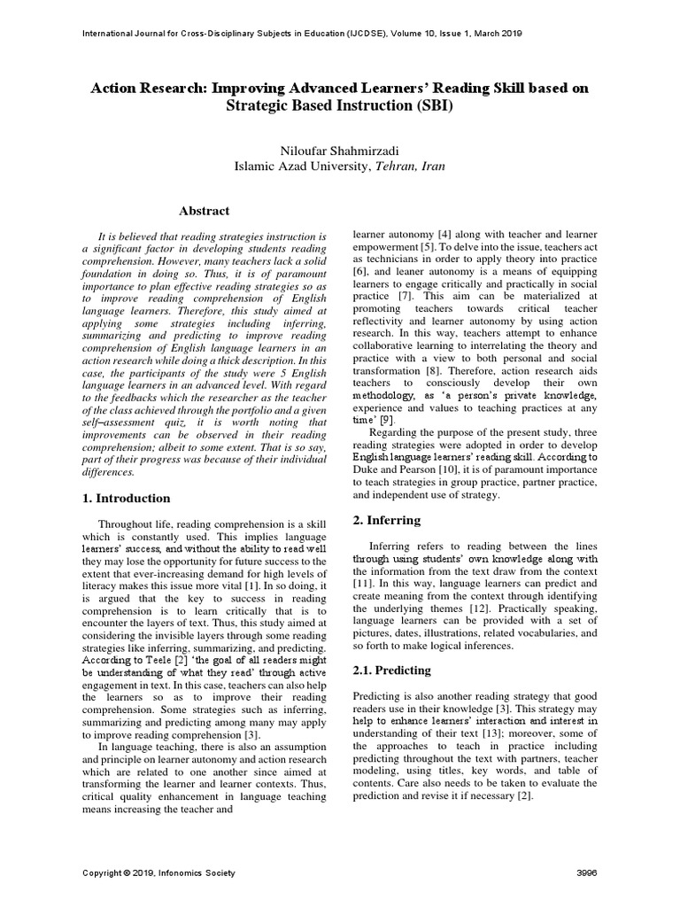 Action Research: Improving Advanced Learners' Reading Skill Based On ...