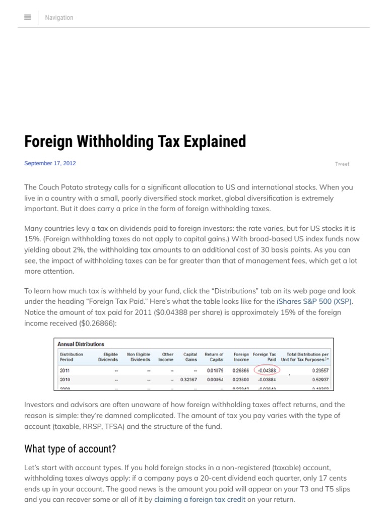 Foreign Withholding Tax Explained | PDF | Dividend | Exchange Traded Fund