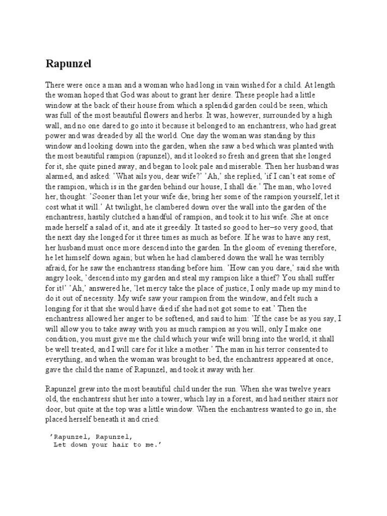 Rapunzel Story | PDF | Rapunzel