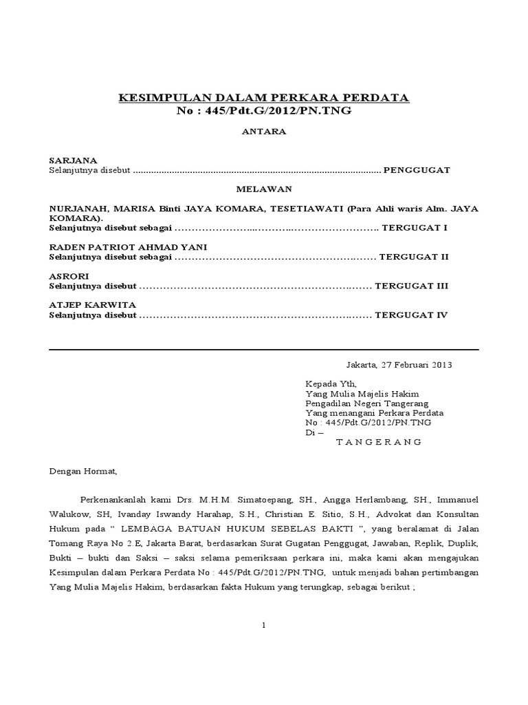 Kesimpulan Perkara Perdata No. 445 | PDF