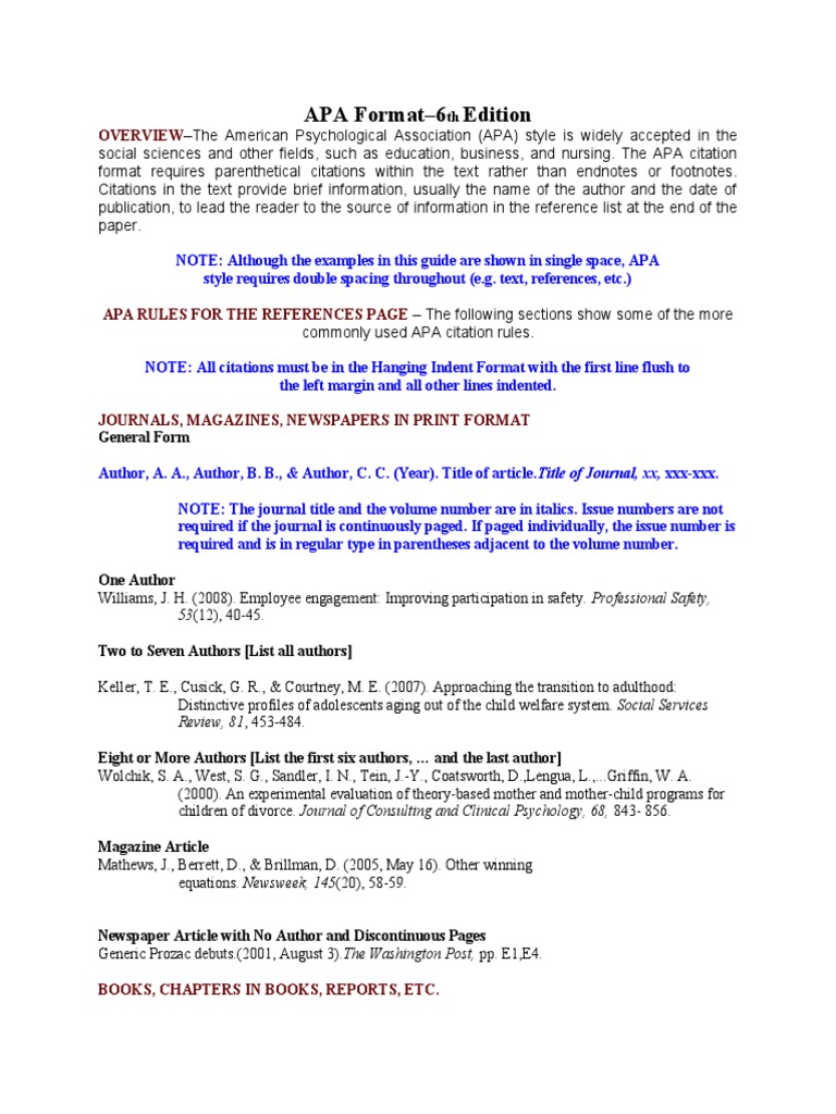 APA Format 6th Edition | PDF | Citation | Apa Style