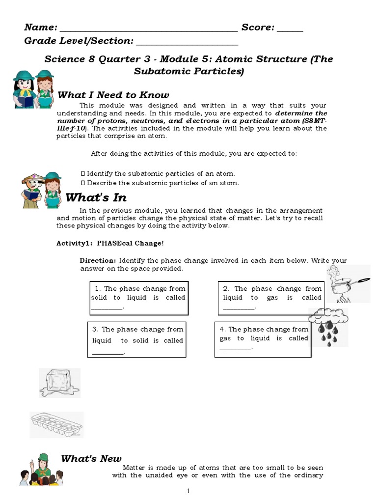Science 8 - Module 5 - Version 3 | PDF | Atoms | Proton