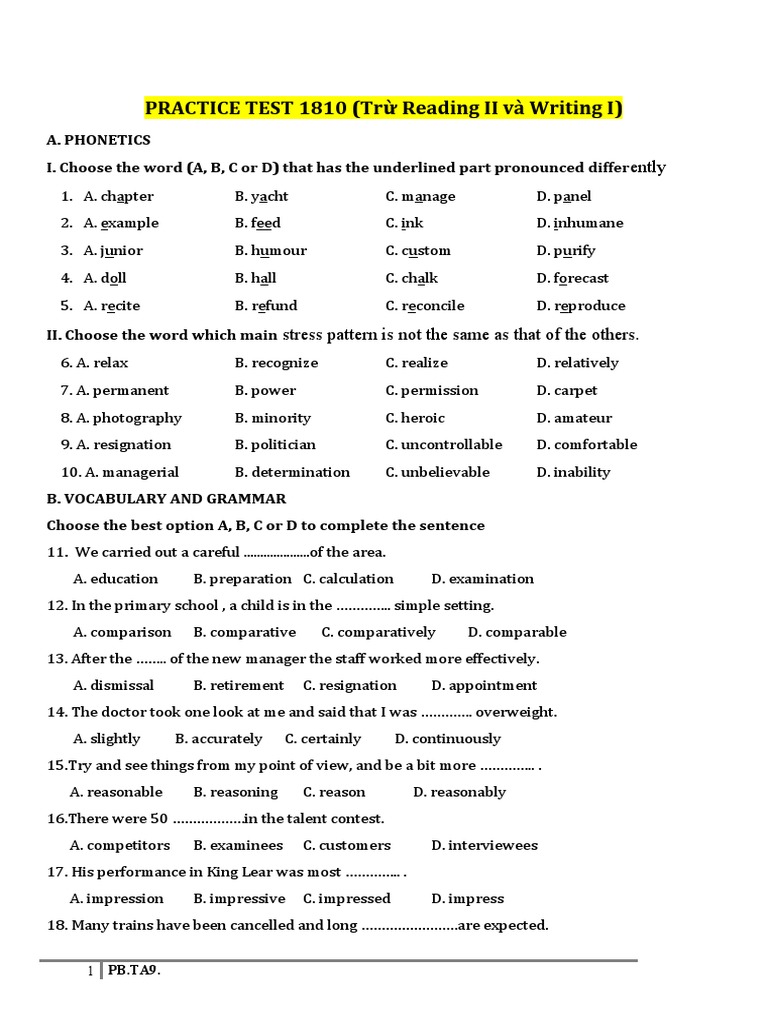 English Practice Test 1810 | PDF | English Language | Recipe