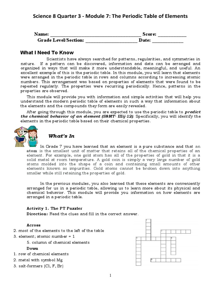 Science 8 - Module 7 - Version 3 | PDF | Chemical Elements | Periodic Table