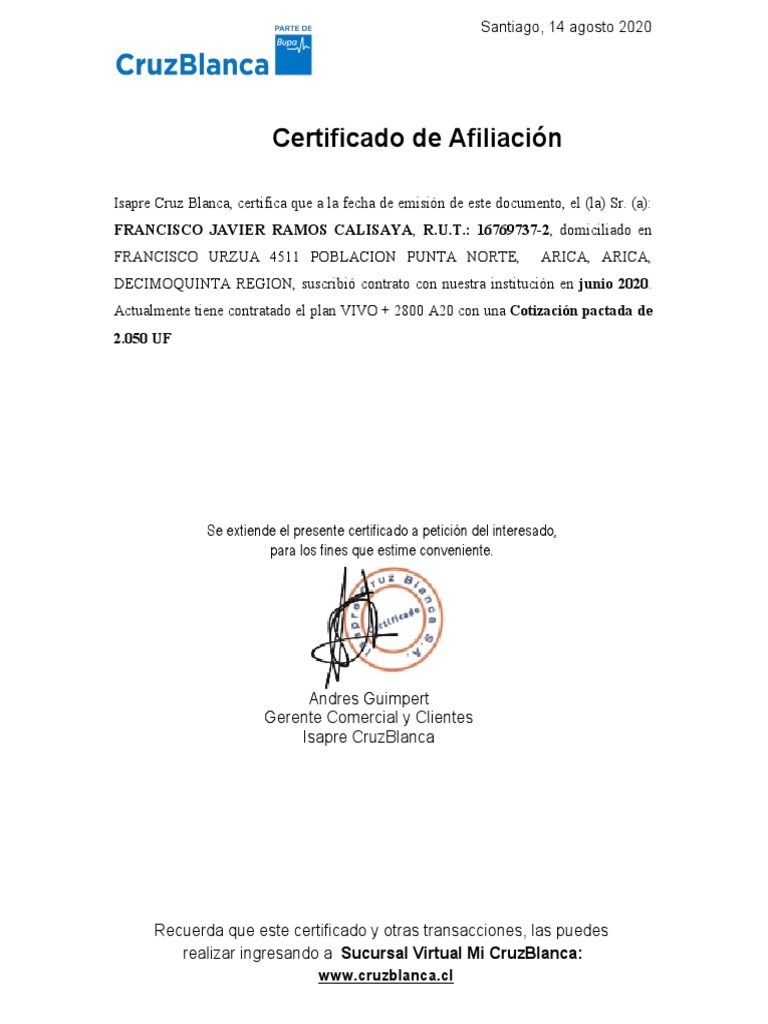 Certificado de Afiliacion | PDF