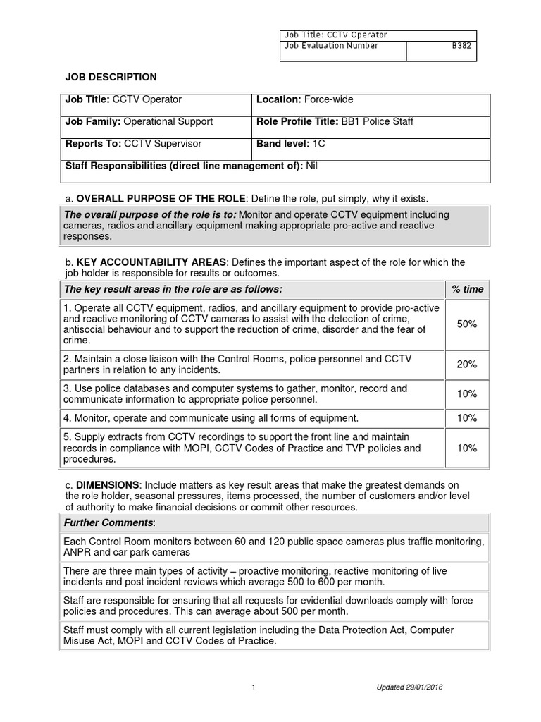 CCTV Operator Job Responsibilities | PDF | Closed Circuit Television ...