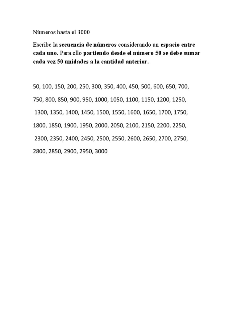 Números Hasta El 3000 | PDF