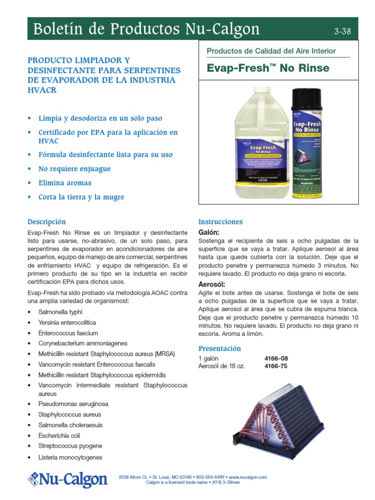 Boletín de Productos Nu-Calgon: Evap-Fresh No Rinse | PDF | Inmunología ...