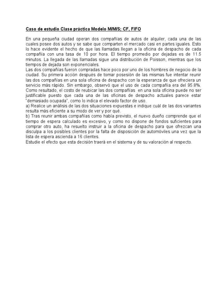 Caso de Estudio Clase Práctica Modelo MMS CF | PDF