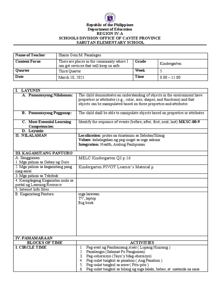 MELC Kindergarten Q3 p.16 Kindergarten PIVOT Learner's Material P | PDF